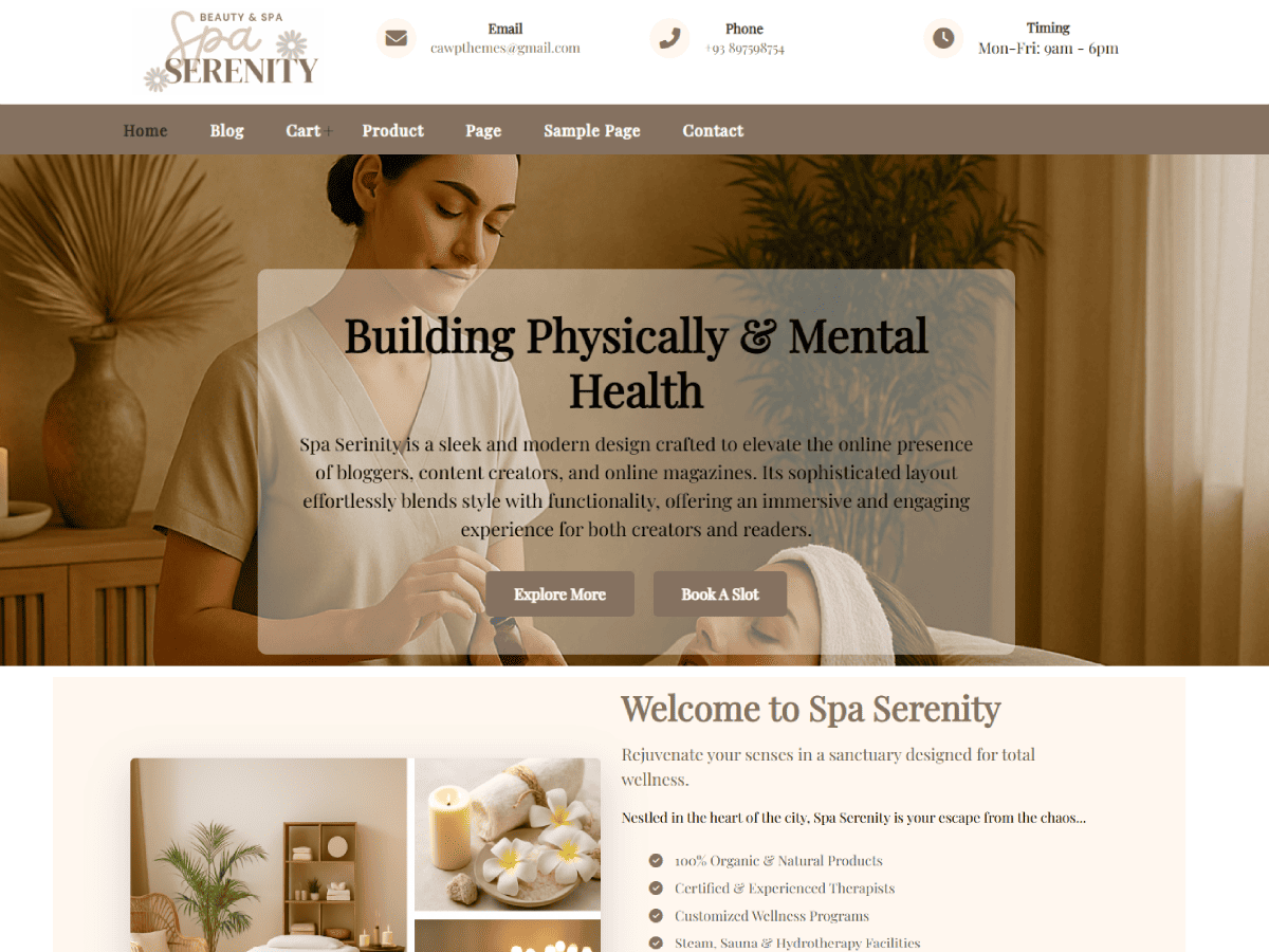 Spa Serenity Premium WordPress Theme - CA Wordpress Themes